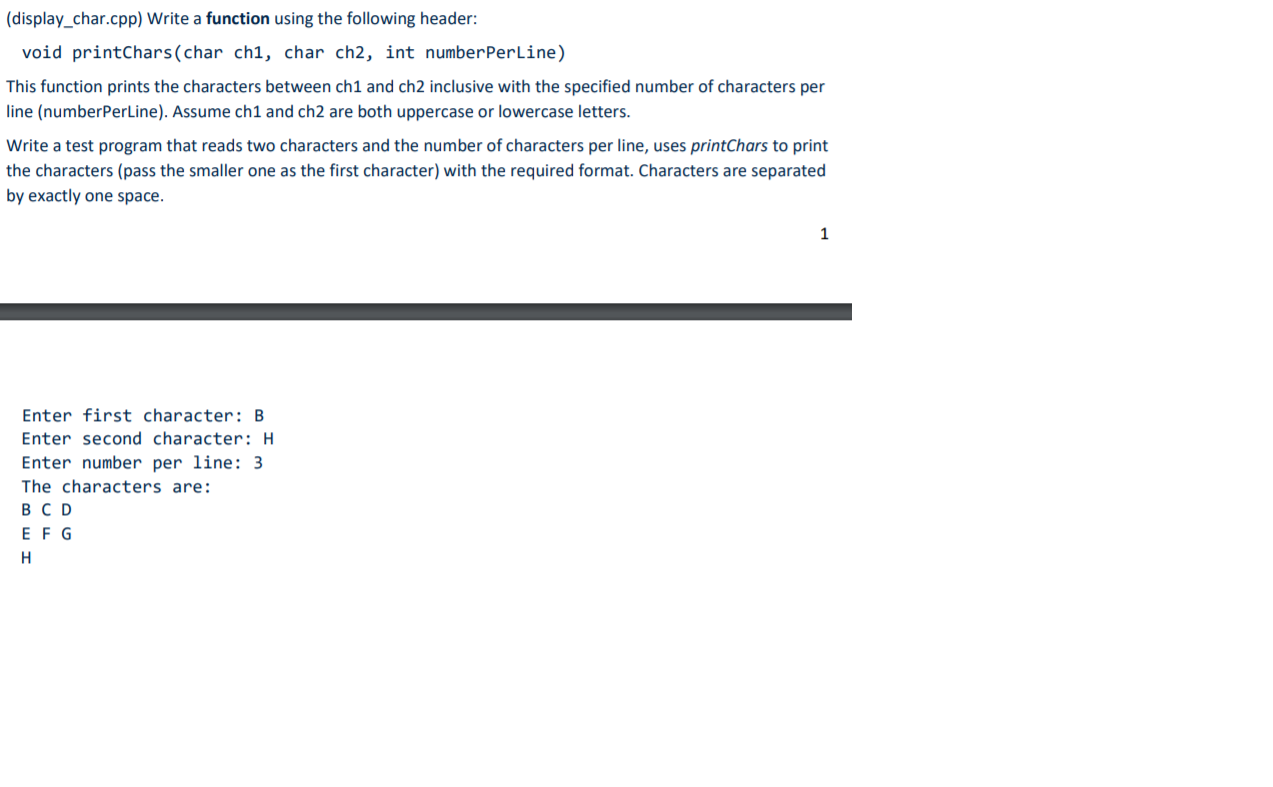 Solved (display_char.cpp) Write a function using the | Chegg.com