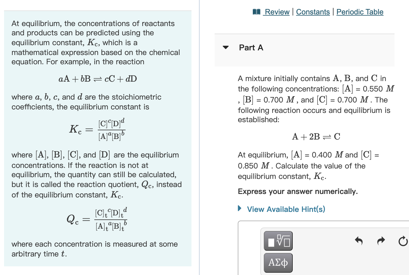 Solved Review | Constants | Periodic Table At equilibrium, | Chegg.com