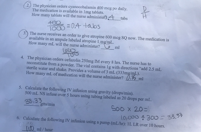 Solved IV dosage calculations -Im not sure if im doing this | Chegg.com