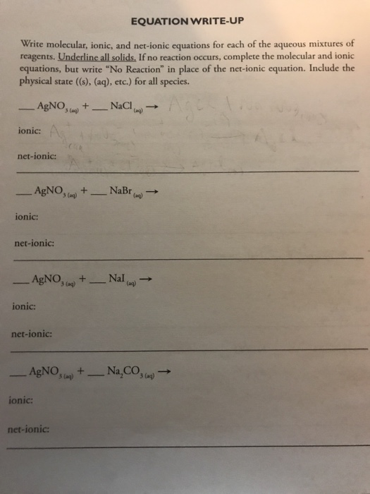 Solved EQUATION WRITE-UP Write molecular, ionic, and | Chegg.com