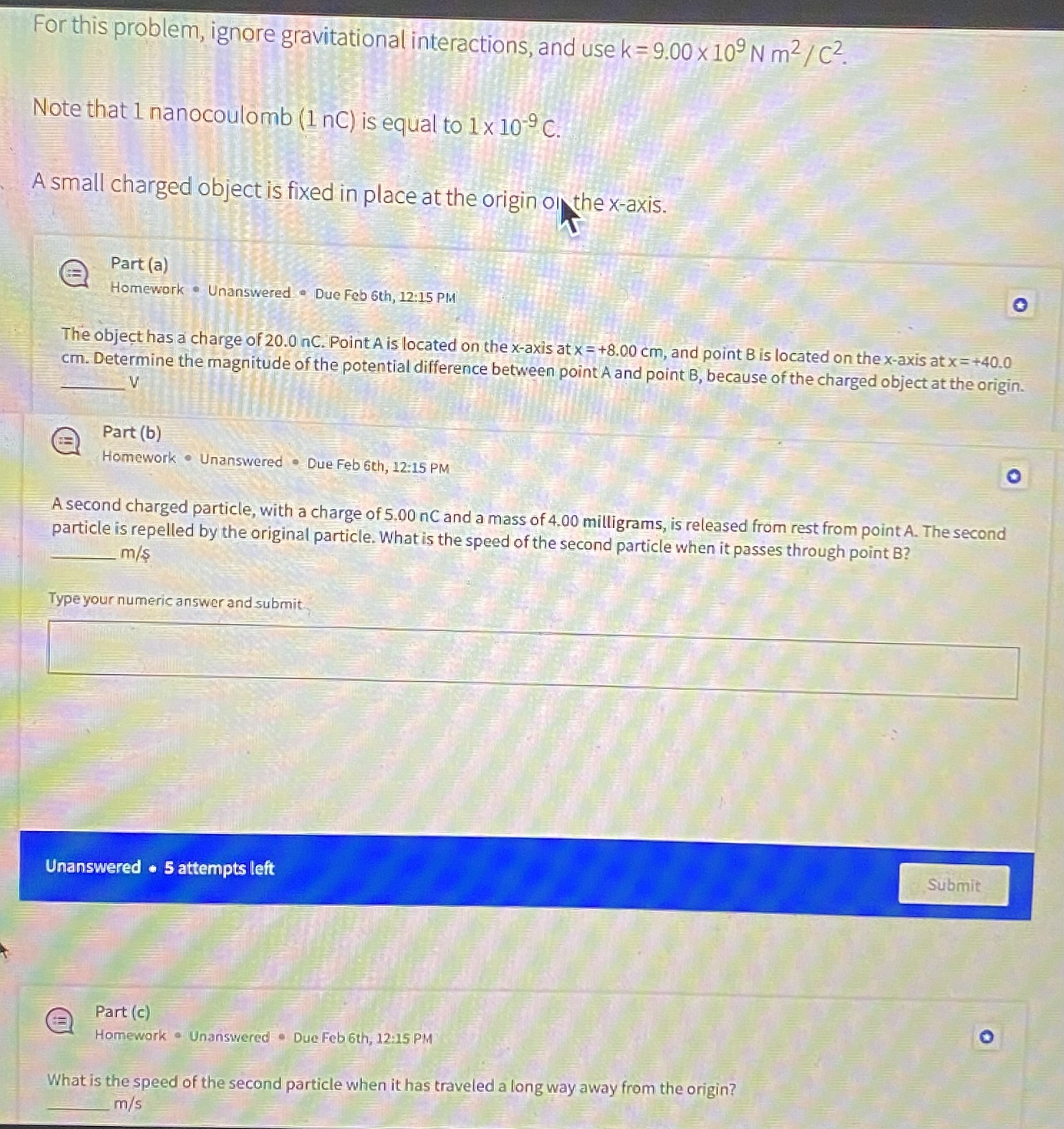 Solved The object has a charge of 20.0nC. ﻿Point A ﻿is | Chegg.com