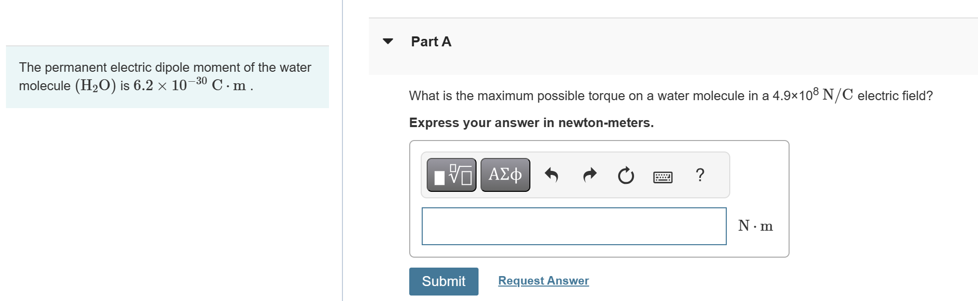 Solved Part AThe permanent electric dipole moment of the | Chegg.com