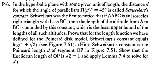 Solved -6. In the hyperbolic plane with some given unit of | Chegg.com