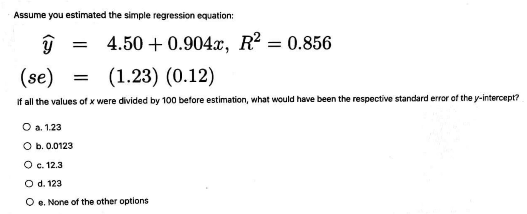Solved Assume you estimated the simple regression equation: | Chegg.com