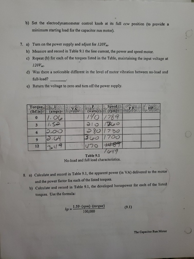 b) Set the electrodynamometer control knob at its | Chegg.com