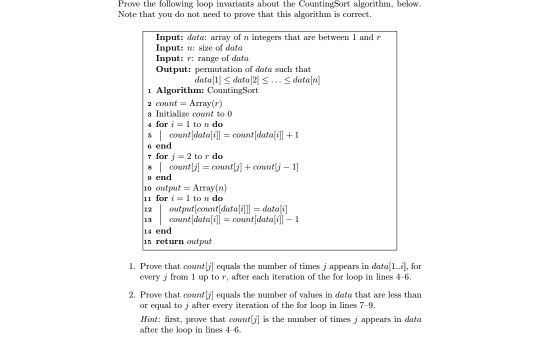 Solved Prove Following Koop Invariauts Countingsort Algorithm Note