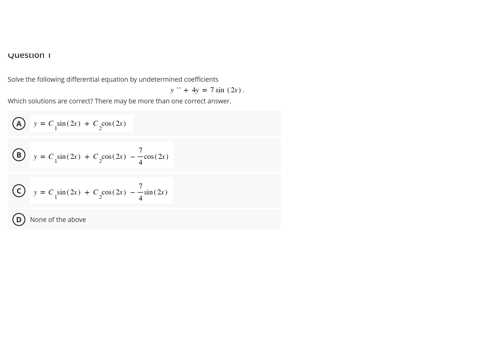 Solved Question ISolve the following differential equation | Chegg.com
