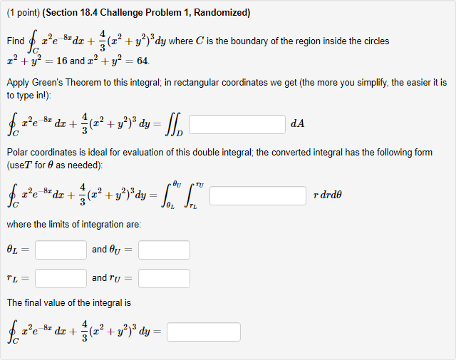 Solved (1 point) (Section 18.4 Challenge Problem 1, | Chegg.com
