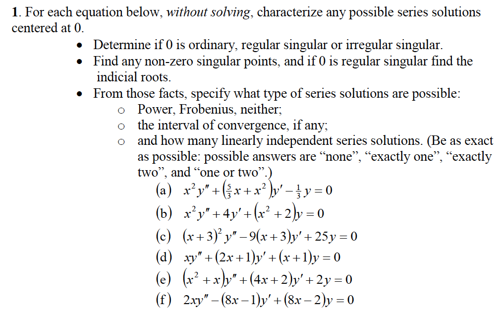 Solved 1. For each equation below, without solving, | Chegg.com