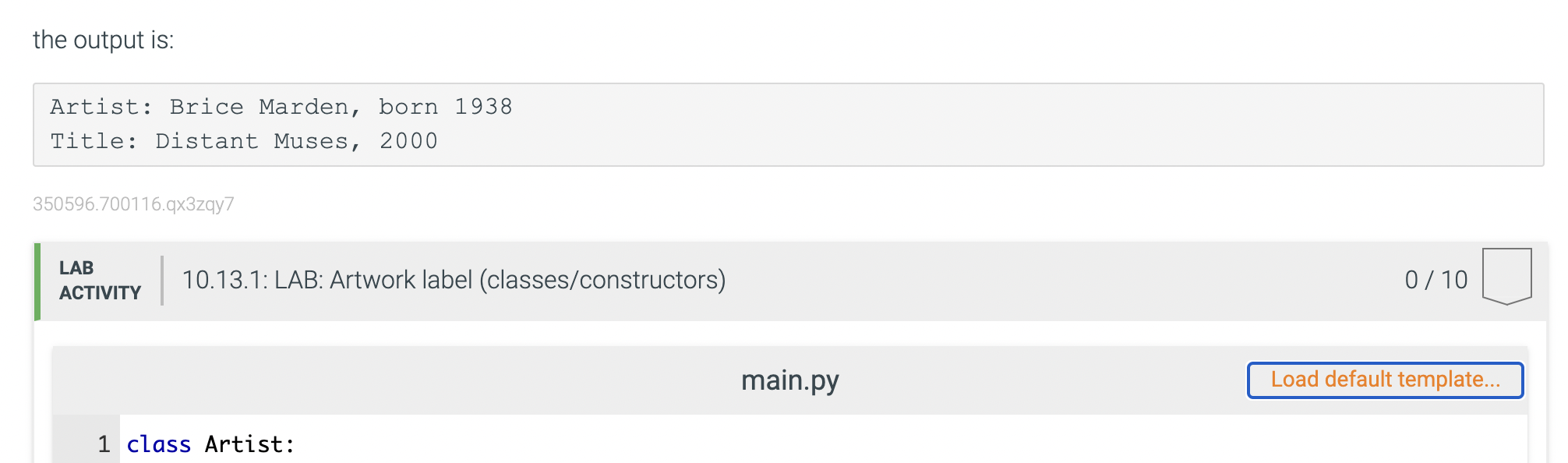 Solved 10.13 LAB: Artwork label (classes/constructors) | Chegg.com