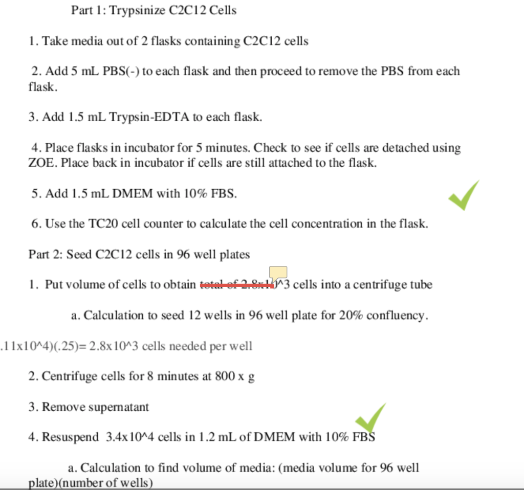 Solved Part 1: Trypsinize C2C12 Cells 1. Take media out of 2 | Chegg.com