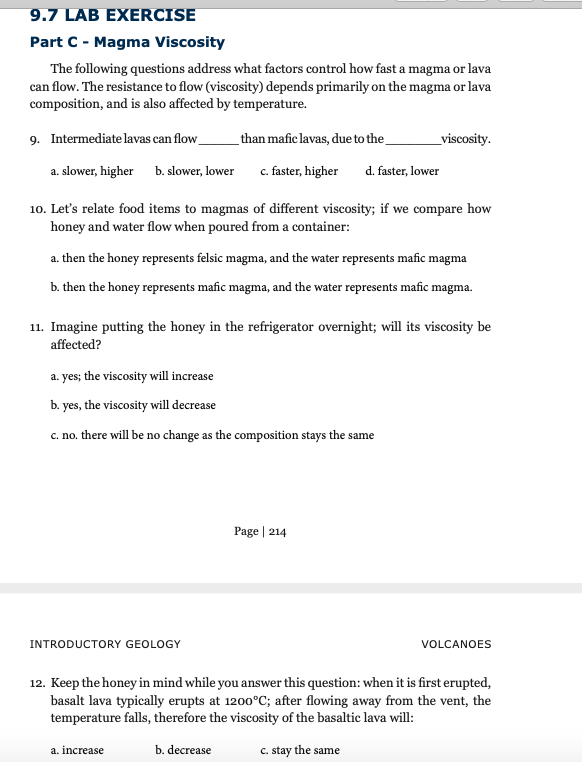 Solved 9.7 LAB EXERCISE Part C - Magma Viscosity The | Chegg.com