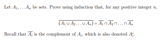 Solved Let A1,…An be sets. Prove using induction that, for | Chegg.com