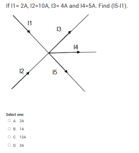 Solved If I1=2A,I2=10A,I3=4A and I4=5A. Find (I5−I1). Select | Chegg.com