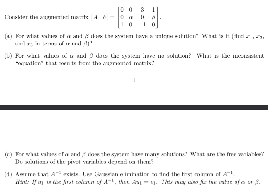 Solved To 0 3 1] Consider the augmented matrix (A b] = loa 0 | Chegg.com