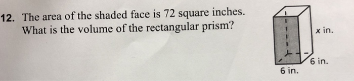 Solved 12. The area of the shaded face is 72 square inches. | Chegg.com