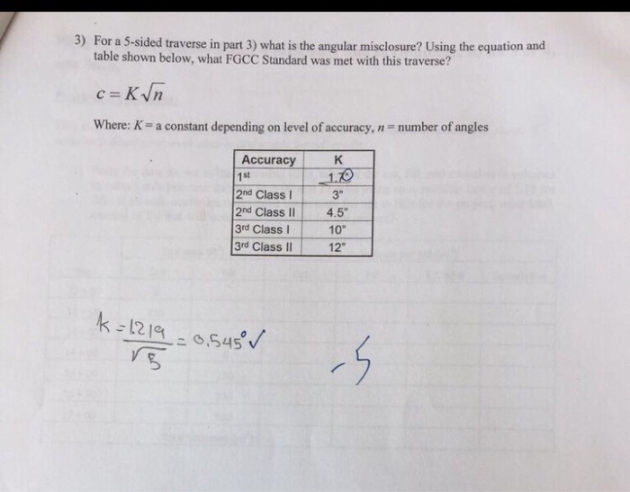 Solved 3) For a 5-sided traverse in part 3) what is the | Chegg.com