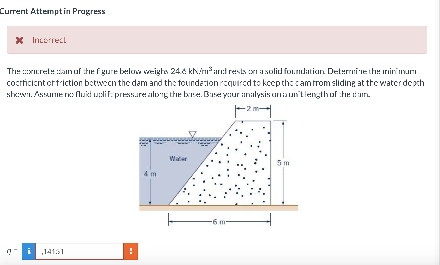Solved Current Attempt in Progress X Incorrect The concrete | Chegg.com