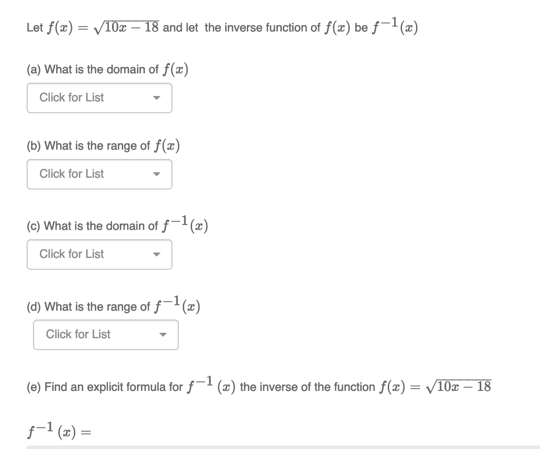 Solved Let f(x)=10x−18 and let the inverse function of f(x) | Chegg.com Solved Let f(x)=10x−18 and let the inverse function of f(x) | Chegg.com