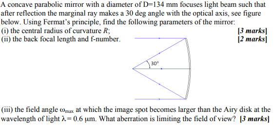 A concave parabolic mirror with a diameter of D 134 | Chegg.com