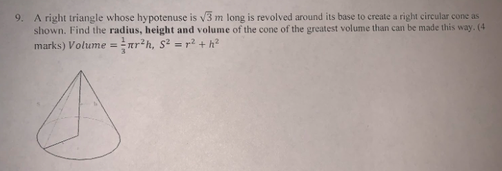 Solved A right triangle whose hypotenuse is 3 m long is | Chegg.com