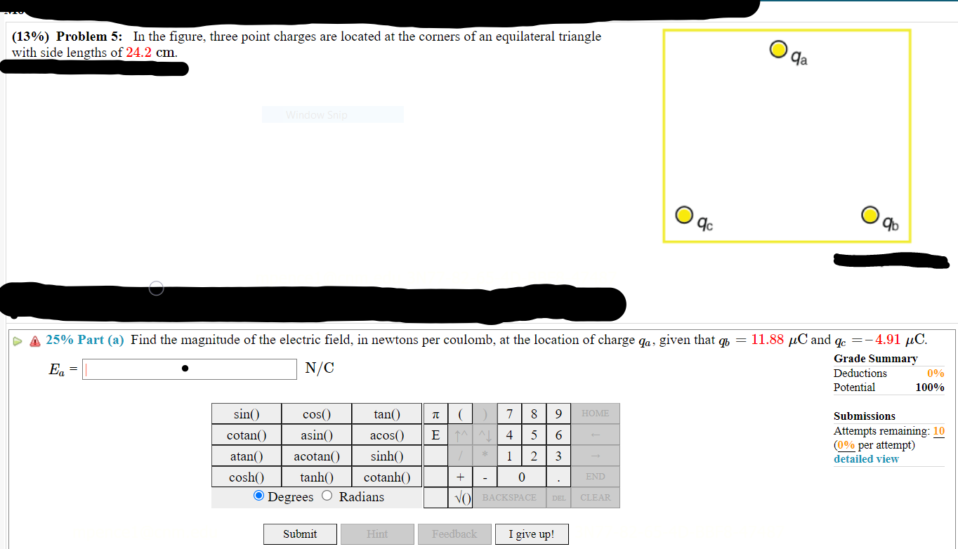 Solved (13\%) Problem 5: In the figure, three point charges | Chegg.com