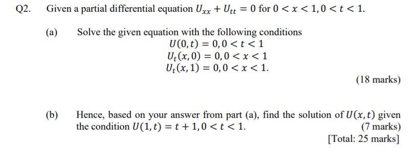 Solved Q2. Given a partial differential equation 𝑈𝑥𝑥 + | Chegg.com