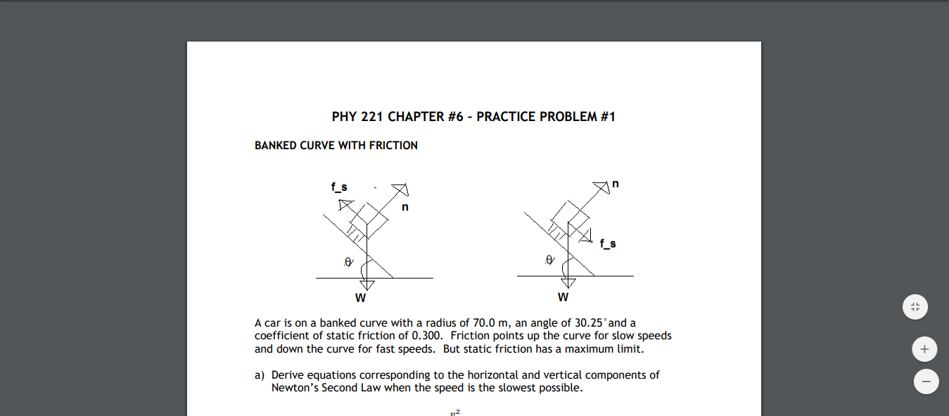 Solved PHY 221 CHAPTER #6 - PRACTICE PROBLEM #1 BANKED CURVE | Chegg.com