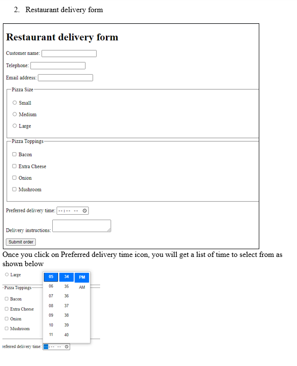 Solved 2. Restaurant delivery form Restaurant delivery form | Chegg.com