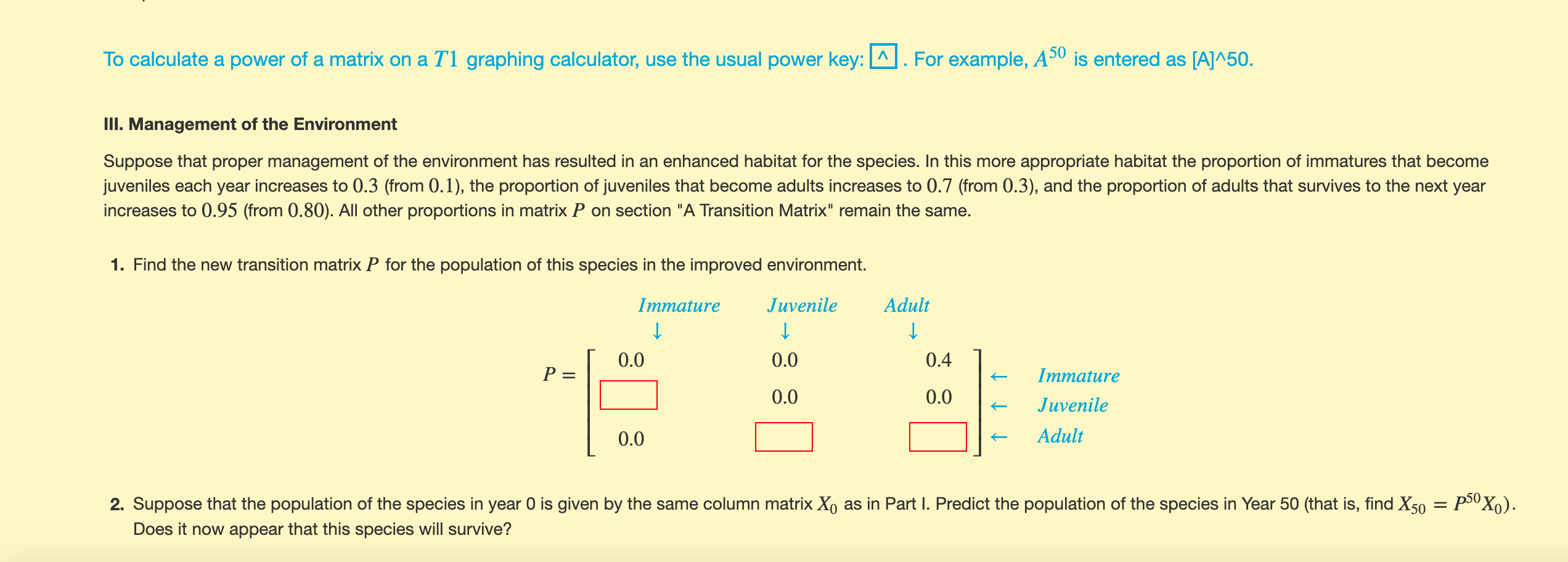 Solved To calculate a power of a matrix on a T1 graphing | Chegg.com