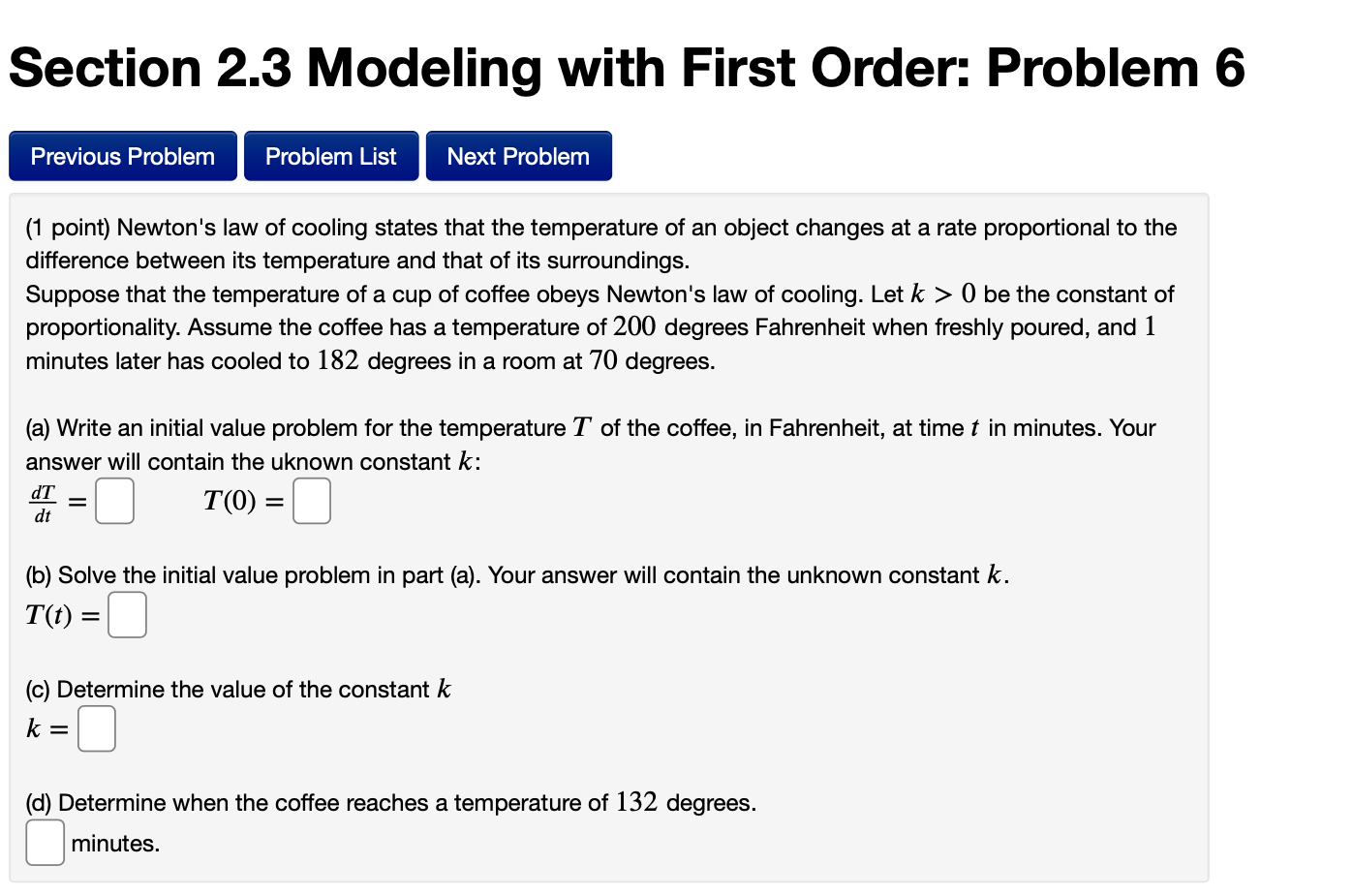 Solved Section 2.3 Modeling with First Order: Problem 6 | Chegg.com