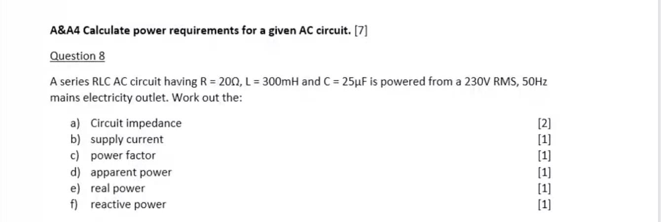 Solved A&A4 Calculate power requirements for a given AC | Chegg.com