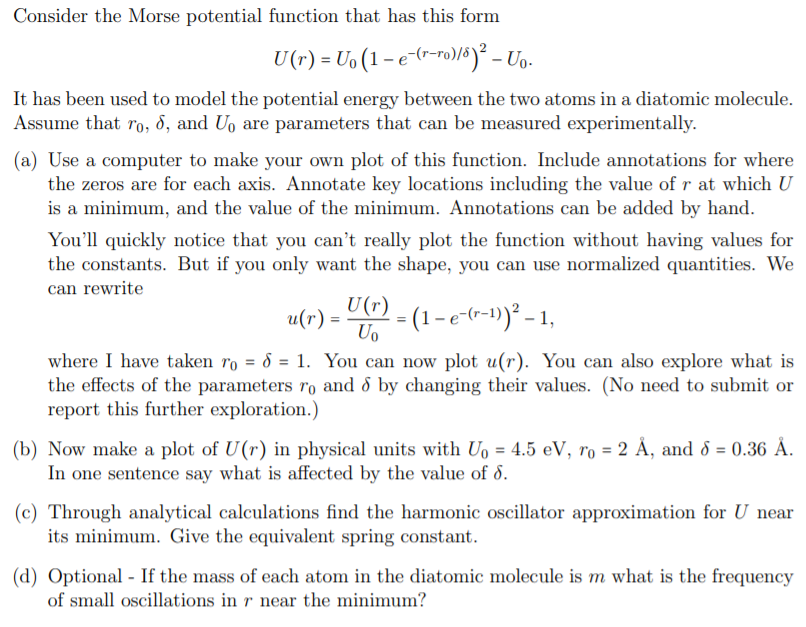 Solved Consider the Morse potential function that has this | Chegg.com