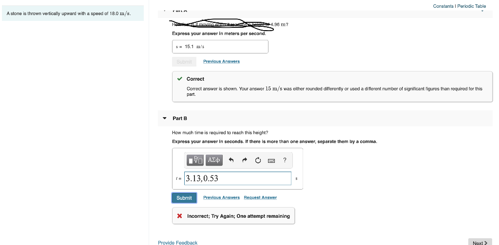 Solved Constants Periodic Table A stone is thrown vertically | Chegg.com