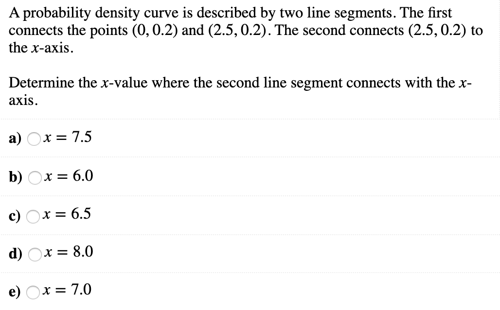 Solved A probability density curve is described by two line | Chegg.com