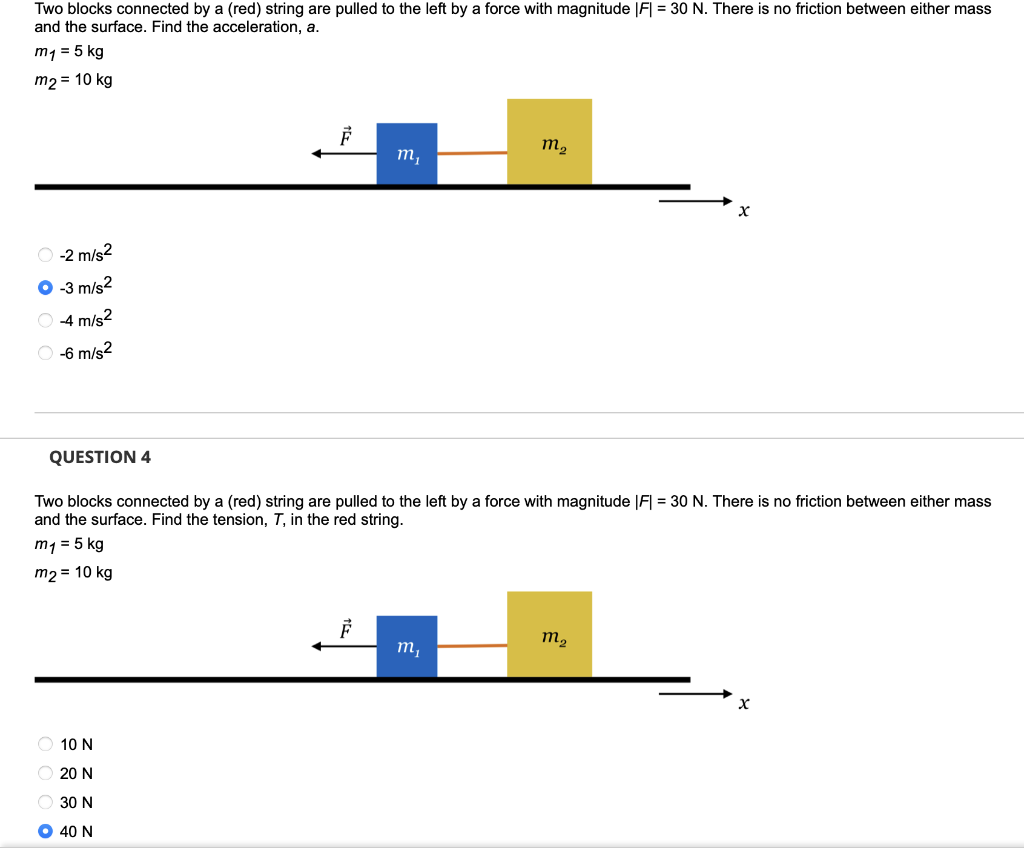 Solved Two blocks connected by a (red) string are pulled to | Chegg.com