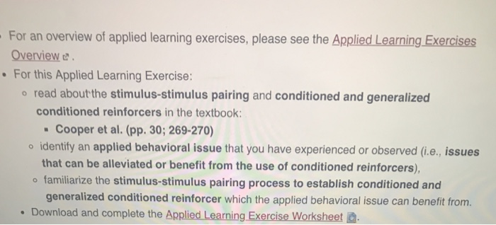 Solved For an overview of applied learning exercises, please | Chegg.com