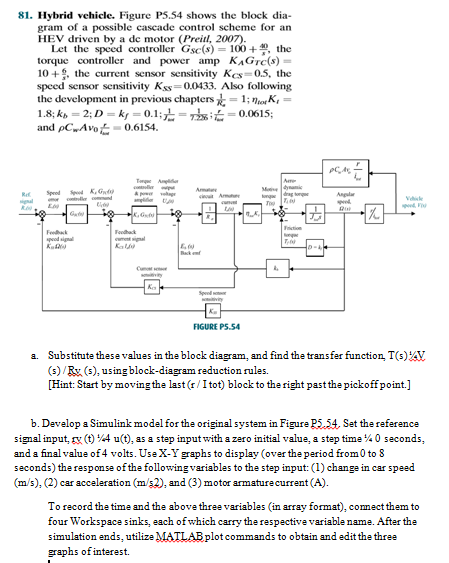 81. Hybrid vehicle. Figure P5.54 shows the block dia- | Chegg.com