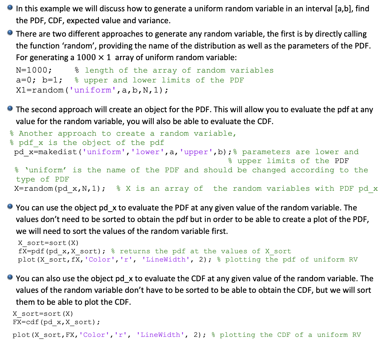 Solved Use the MATLAB functions mean() and var() to evaluate | Chegg.com
