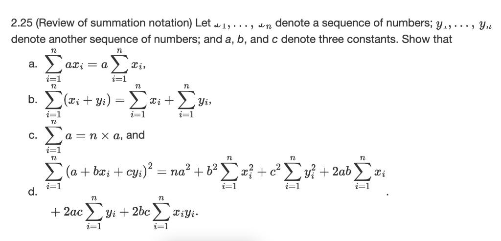 Solved 2.25 (Review of summation notation) Let u1,…,ωn | Chegg.com
