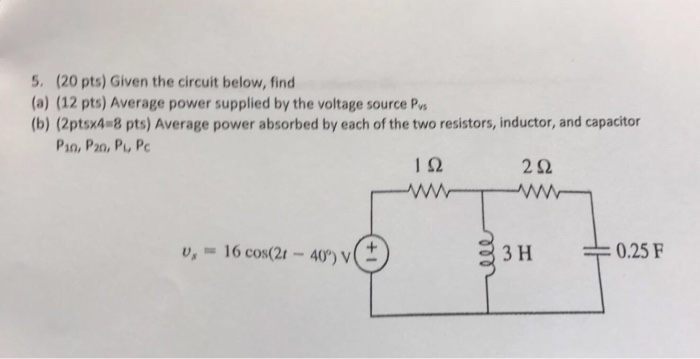 Solved Given the circuit below, find (a) Average power | Chegg.com