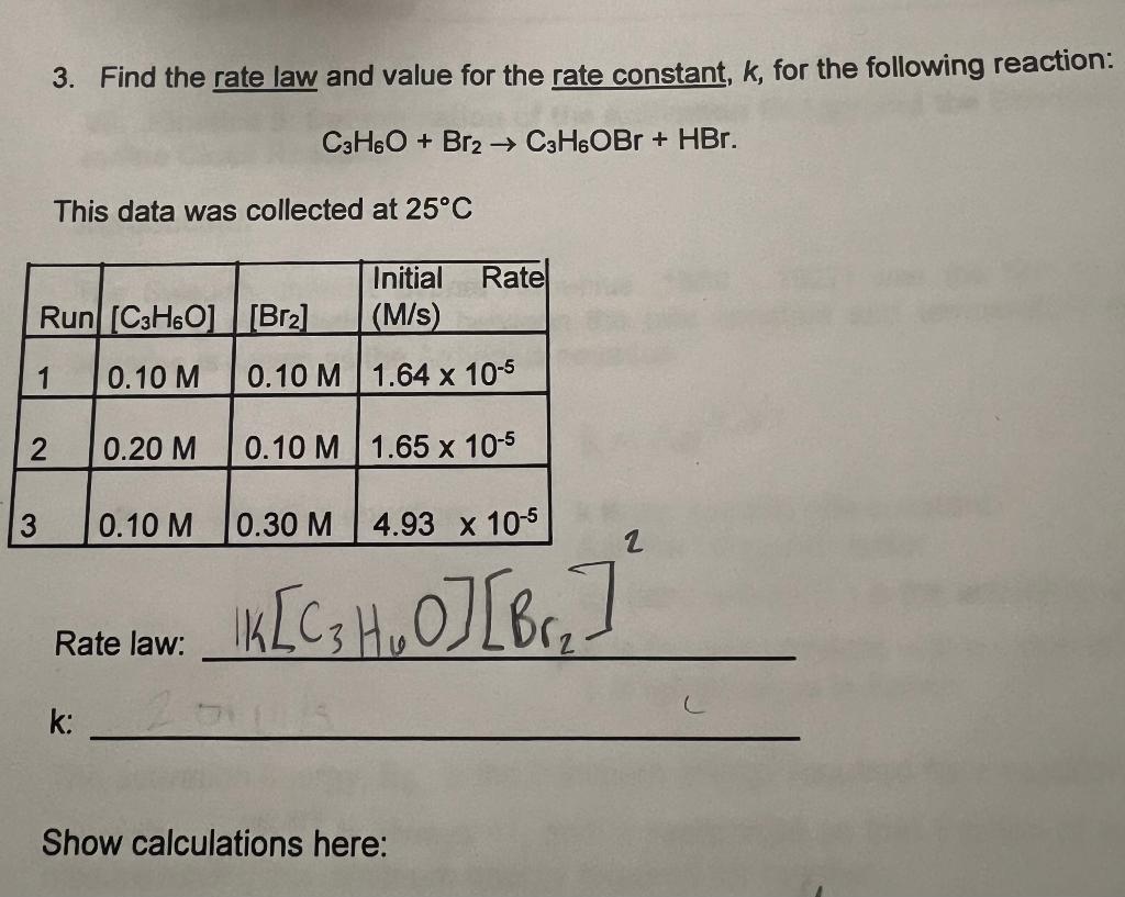 Solved 3. Find the rate law and value for the rate constant, | Chegg.com