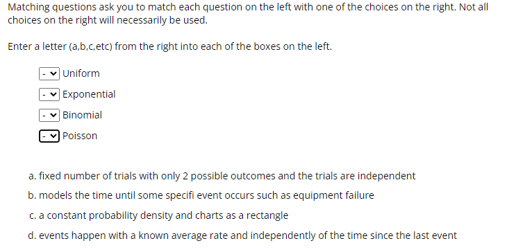 Solved Matching questions ask you to match each question on | Chegg.com