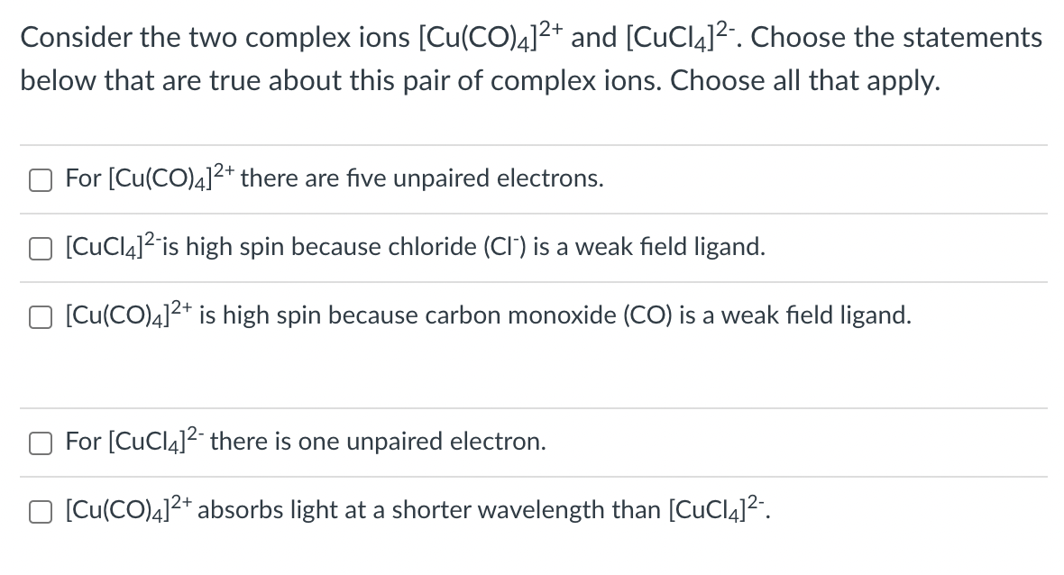 Solved Consider the two complex ions [Cu(CO)]²+ and | Chegg.com