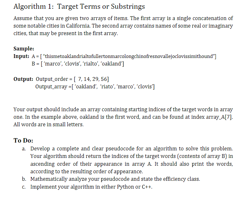 Solved Algorithm 1: Target Terms or Substrings Assume that | Chegg.com