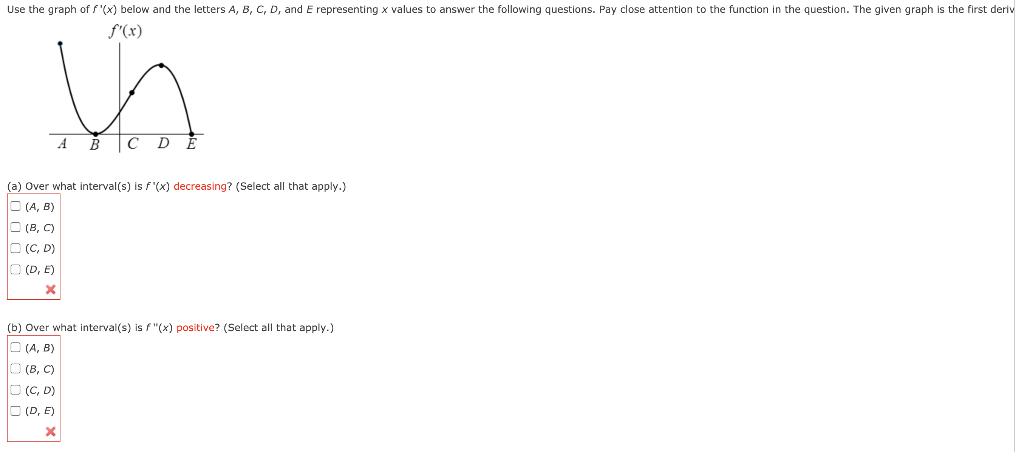 Solved Use the graph of F"(x) below and the letters A, B, C, | Chegg.com