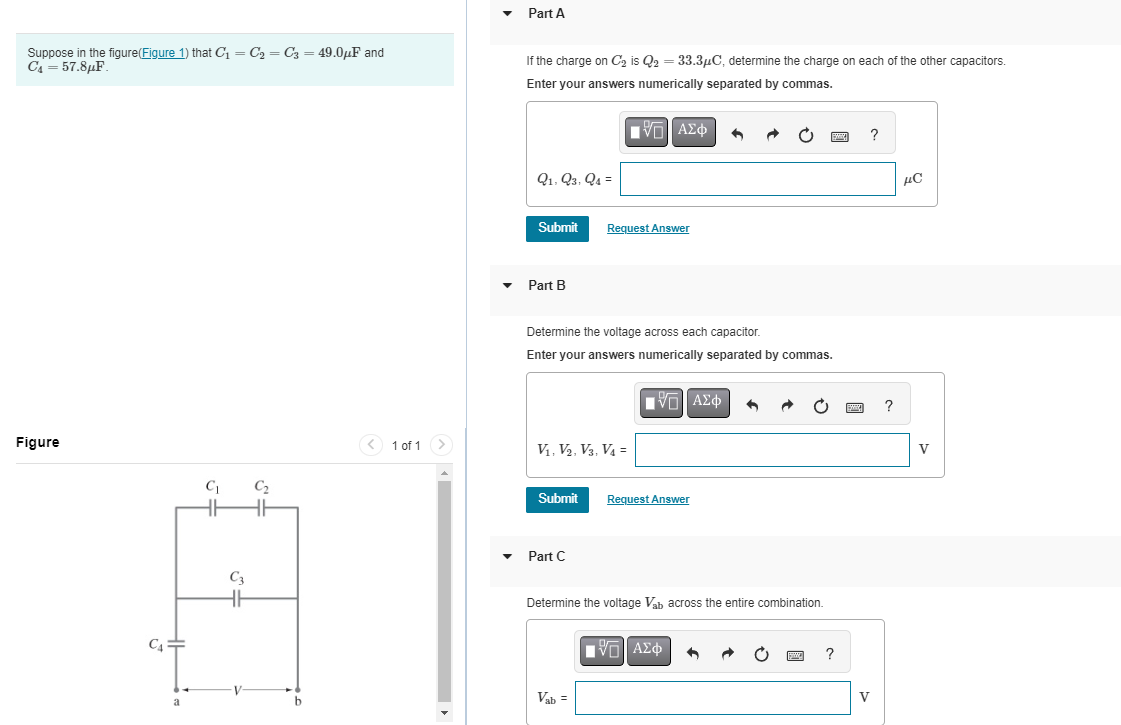 Solved Suppose in the figure(Figure 1) that C1=C2=C3=49.0μF | Chegg.com