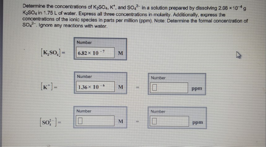 Solved Determine the concentrations of K2SO4K, and SO42-in a | Chegg.com