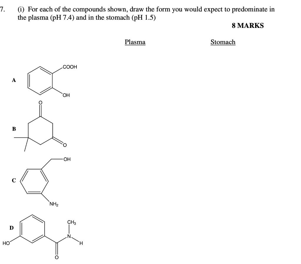 Solved 7. (i) For each of the compounds shown, draw the form | Chegg.com