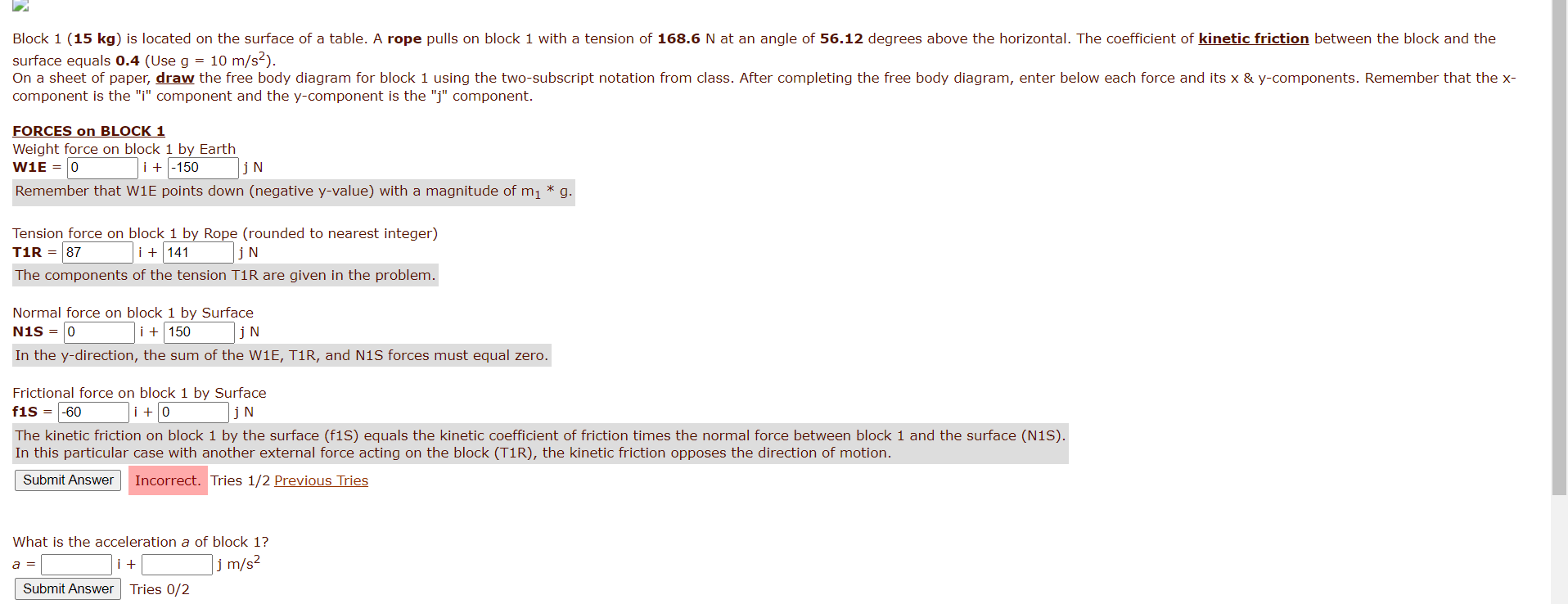 Solved surface equals 0.4 (Use g=10 m/s2 ). component is the | Chegg.com